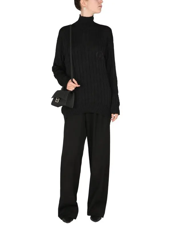 Balenciaga Oversized Ribbed Silk Turtleneck Pullover