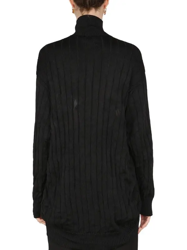Balenciaga Oversized Ribbed Silk Turtleneck Pullover