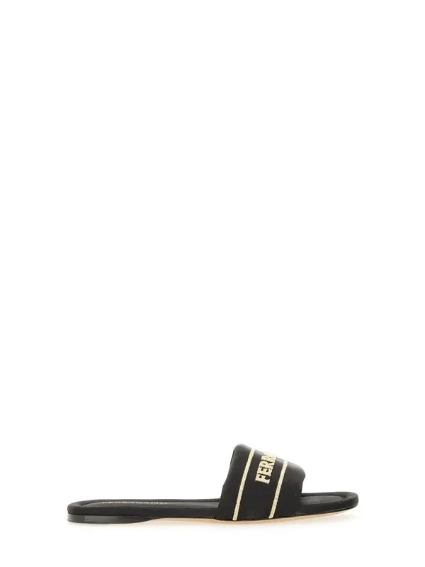 FERRAGAMO Logo Slide Sandals - Black