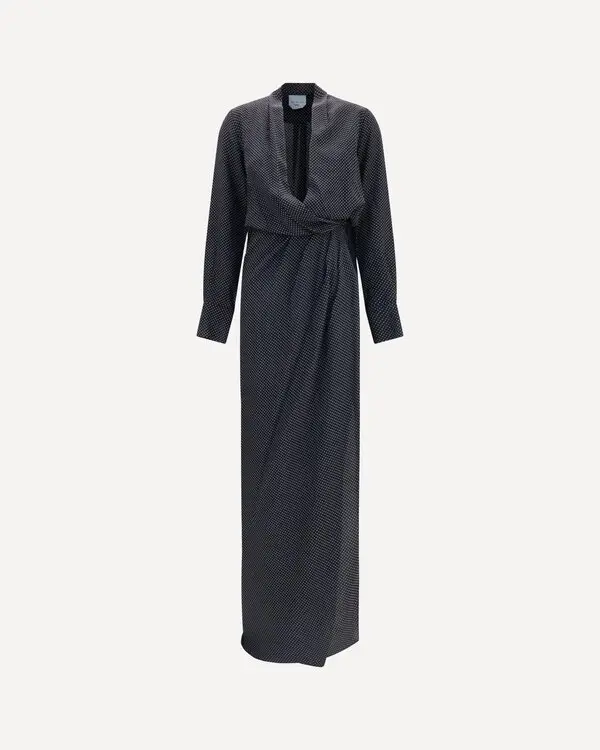 SA SU PHI Cross-over Maxi Dress With Micro Polka Dots - Black