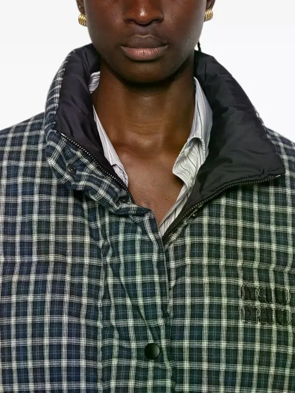 Miu Miu Check Pattern Reversible High Neck Jacket