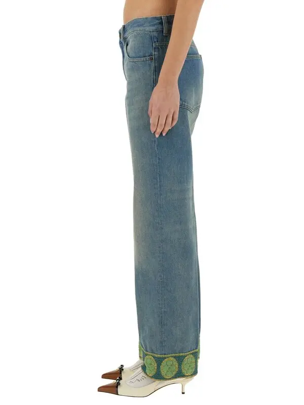 Valentino Garavani Straight Leg Denim Pants With Jacquard Edges