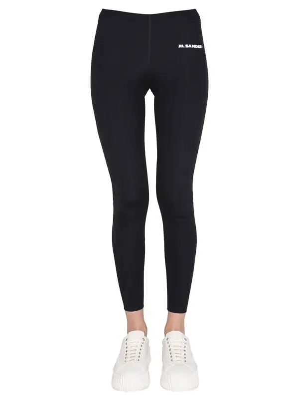 JIL SANDER High Waisted Logo Print Leggings - Black