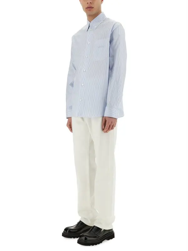 Versace Striped Shirt With Silk Printed Insert - Multicolor
