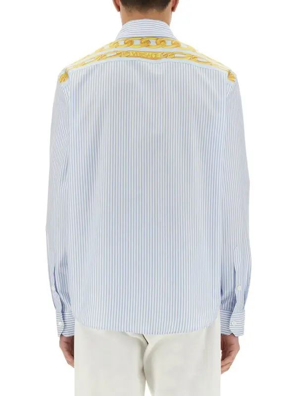 Versace Striped Shirt With Silk Printed Insert - Multicolor