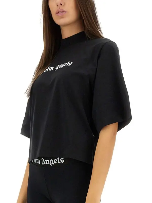 Palm Angels Cropped Logo T-shirt - Black