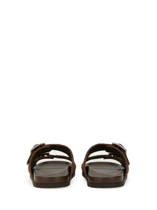 Gucci Leather Slider Sandals With Buckle Detailing - Brown