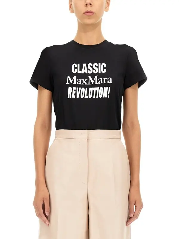 Max Mara Gerard Cotton T-shirt With Logo Print - Black