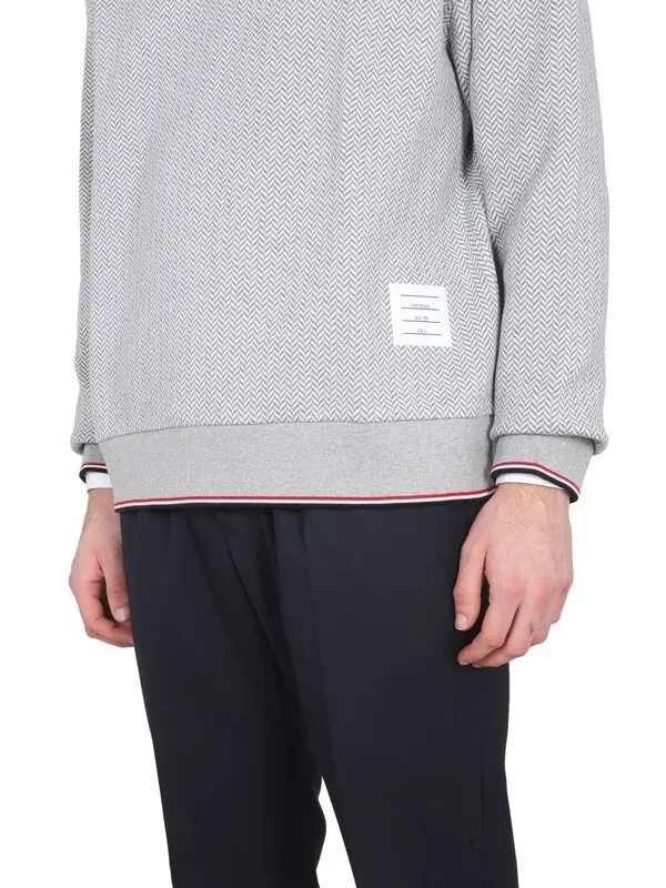 Thom Browne Jersey Crewneck With Herringbone Pattern And Ribbed Hem - Gray
