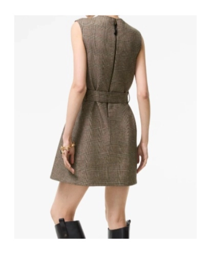 Burberry Tailored Check Wool Linen Blend A-line Dress