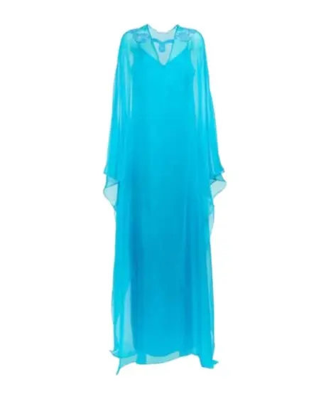 SAFIYAA LONDON Embellished Silk Chiffon Kaftan - Blue