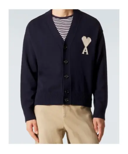 AMI Paris De Cœur Wool And Cotton Cardigan