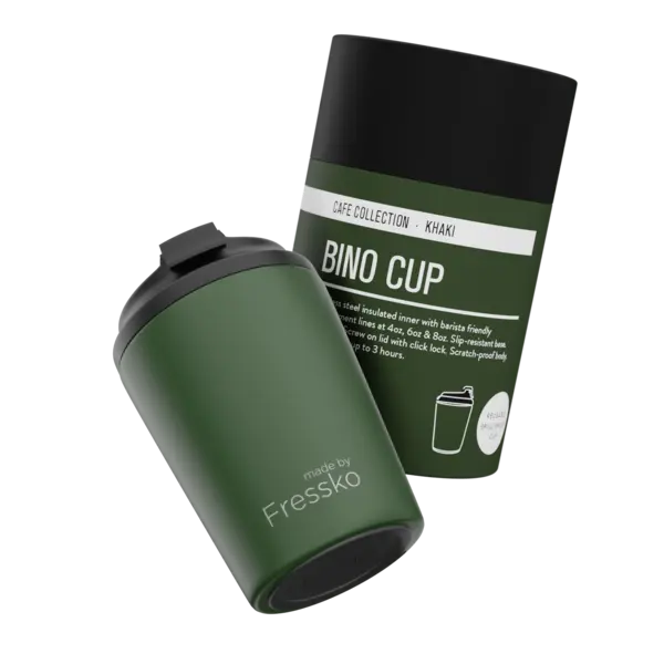 Fressko Bino 8oz / 227ml Reusable Coffee Cup, Stainless Steel Khaki - Brown