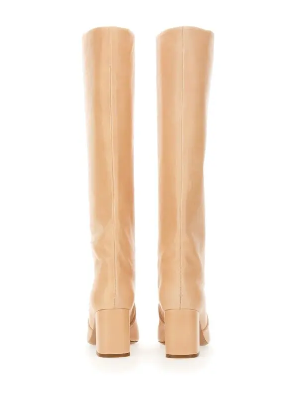 Paris Texas Knee-high Block Heel Leather Boots - Cream