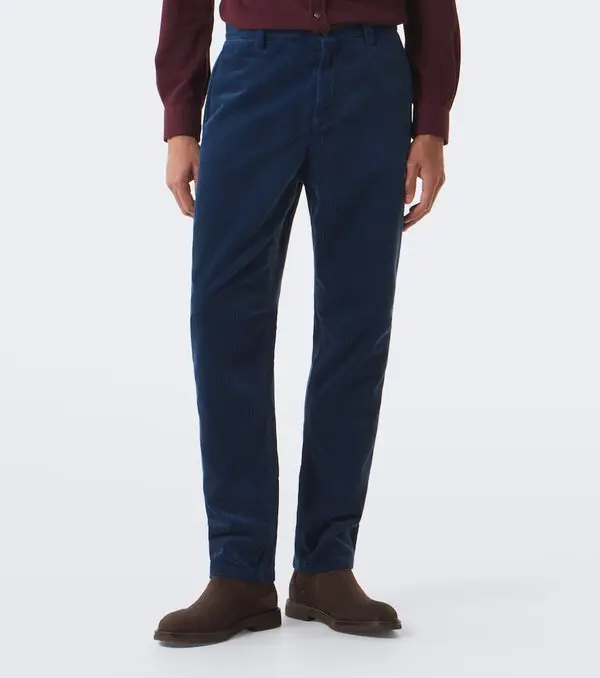 Brunello Cucinelli Cotton Corduroy Straight Leg Trousers - Blue