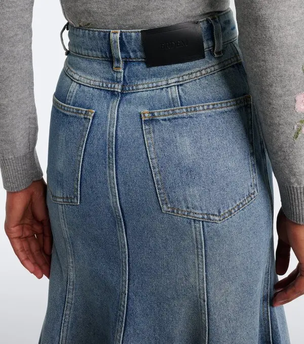 Erdem Floral Appliqué Denim Midi Skirt