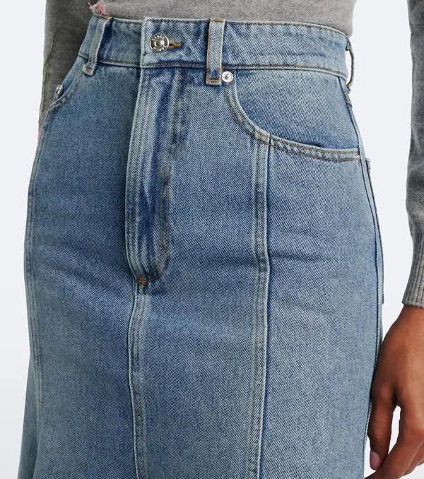 Erdem Floral Appliqué Denim Midi Skirt