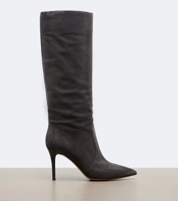 GIANVITO ROSSI Suede Knee-high Pointed Toe Boots