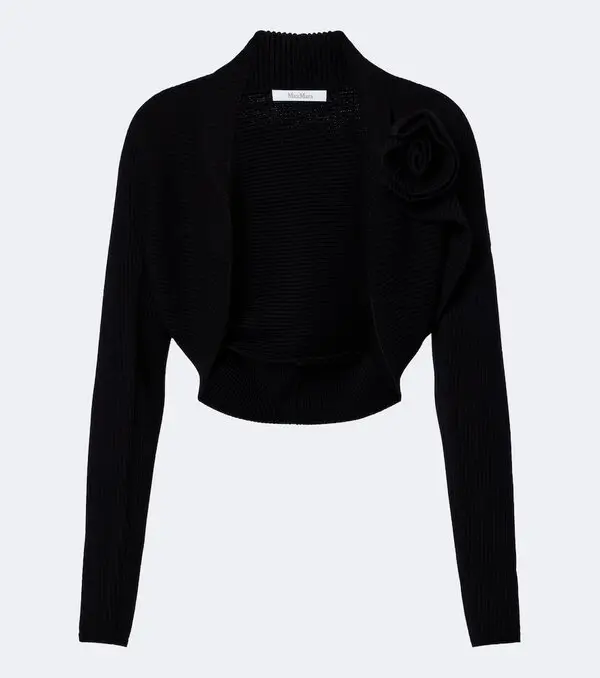 Max Mara Knitted Shrug With Embellished Flower Detail