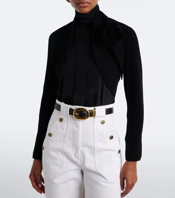 Max Mara Knitted Shrug With Embellished Flower Detail