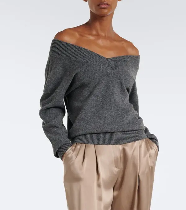 TOM FORD Off-shoulder V-neck Cashmere Sweater
