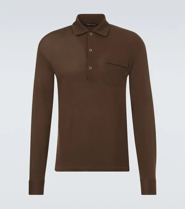 TOM FORD Silk And Cotton Pique Polo Shirt - Brown