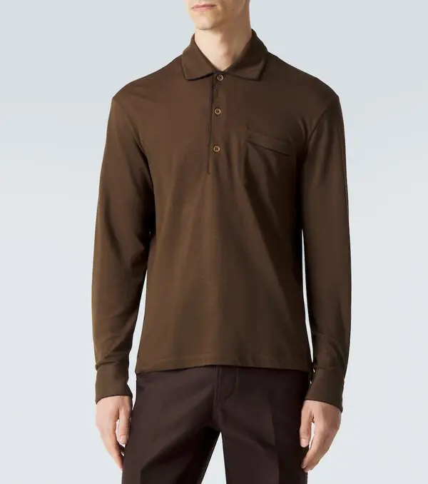 TOM FORD Silk And Cotton Pique Polo Shirt - Brown