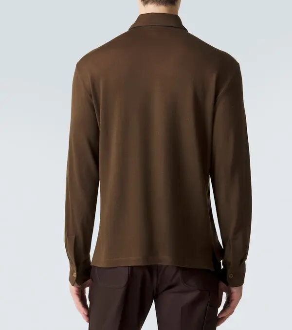 TOM FORD Silk And Cotton Pique Polo Shirt - Brown