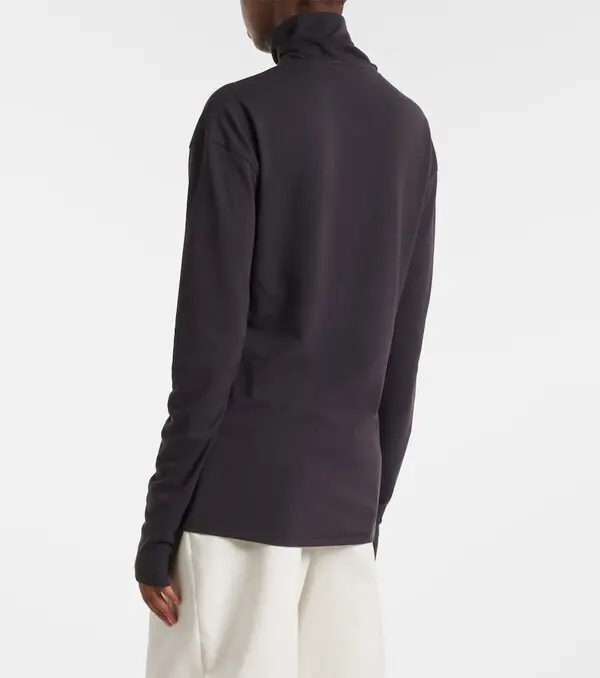 LEMAIRE Cotton Jersey Turtleneck Top With Self-tie Collar - Black