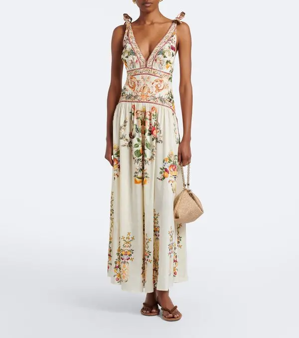 Camilla Embellished Printed Linen And Silk Maxi Dress