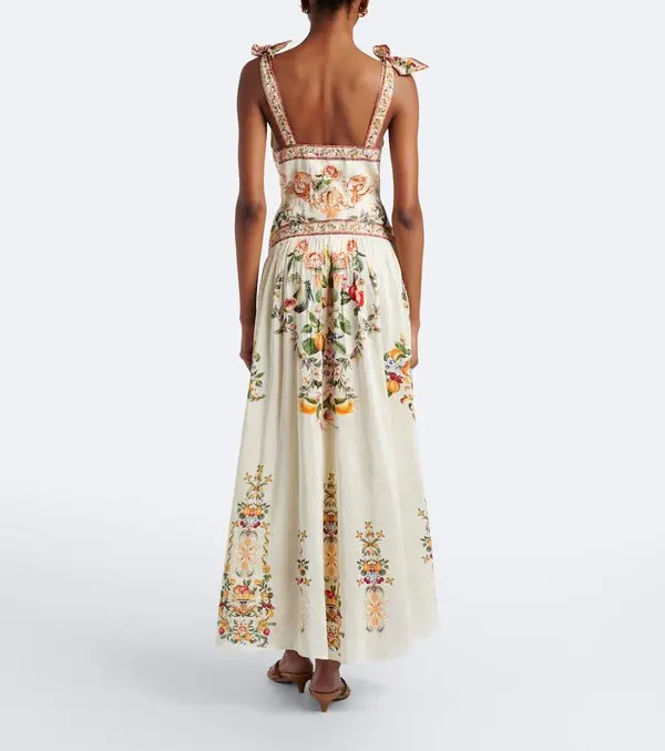 Camilla Embellished Printed Linen And Silk Maxi Dress