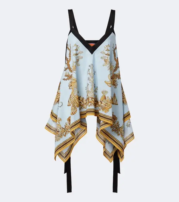 La DoubleJ Asymmetrical Printed V-neck Cotton Top