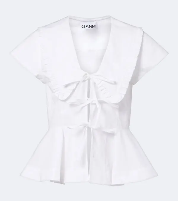 GANNI Peplum Blouse With Bow Detail - White