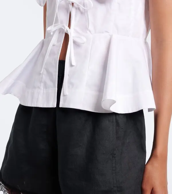 GANNI Peplum Blouse With Bow Detail - White