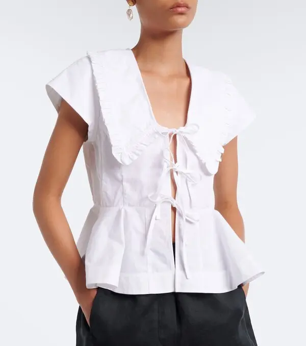 GANNI Peplum Blouse With Bow Detail - White
