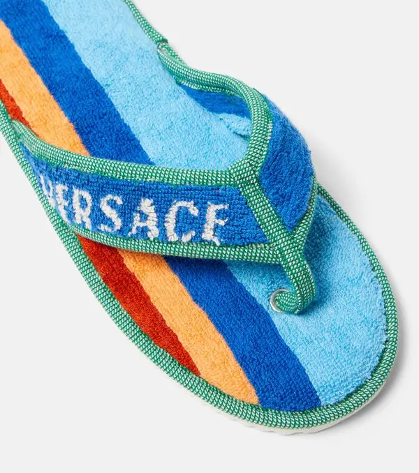 Versace Striped Cotton Terry Flip-flop Slippers