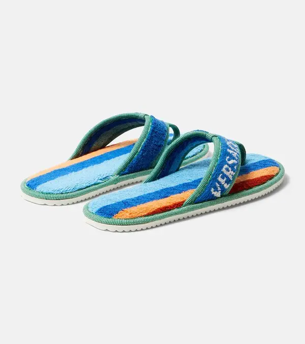 Versace Striped Cotton Terry Flip-flop Slippers