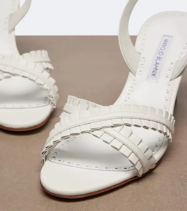 Manolo Blahnik Volusan Leather Slingback Sandals - White