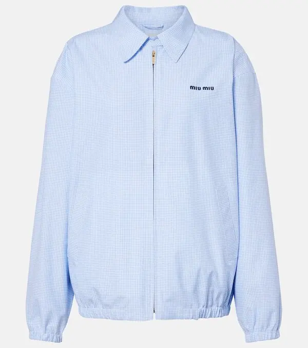 Miu Miu Logo Gingham Cotton Blouson Jacket