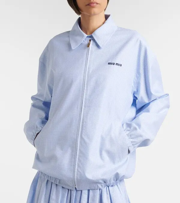 Miu Miu Logo Gingham Cotton Blouson Jacket
