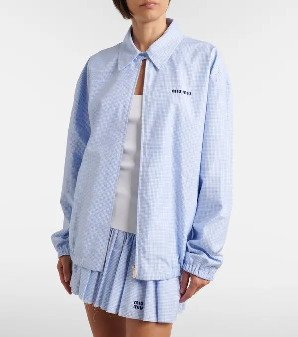 Miu Miu Logo Gingham Cotton Blouson Jacket