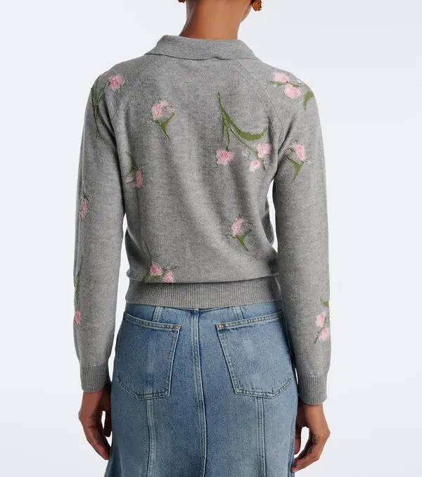 Erdem Floral Intarsia Wool Polo Sweater - Grey