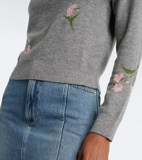 Erdem Floral Intarsia Wool Polo Sweater - Grey