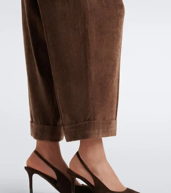 Brunello Cucinelli Pleated Velvet Straight Leg Pants