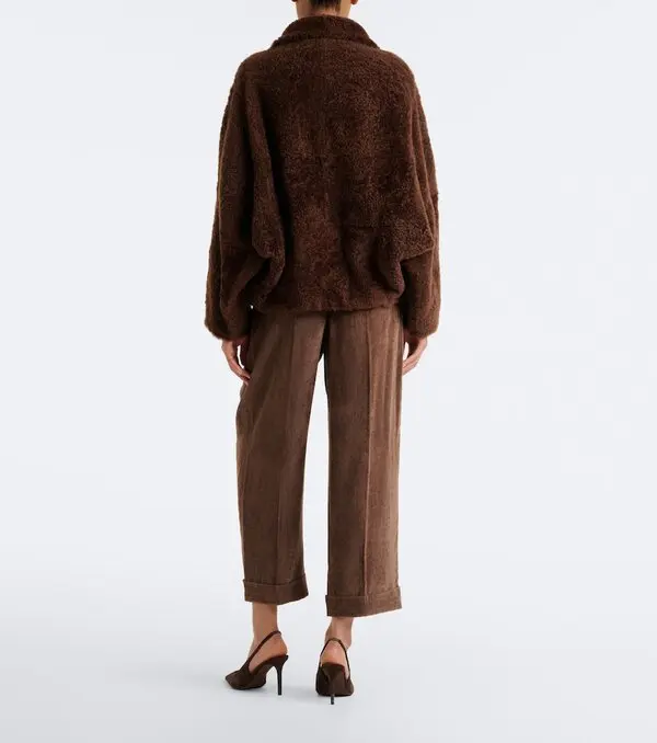 Brunello Cucinelli Pleated Velvet Straight Leg Pants