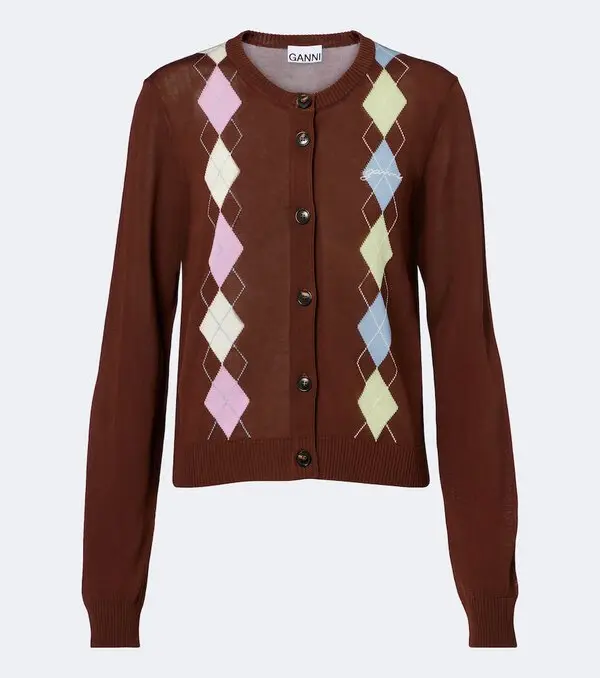 GANNI Argyle Cotton Cardigan