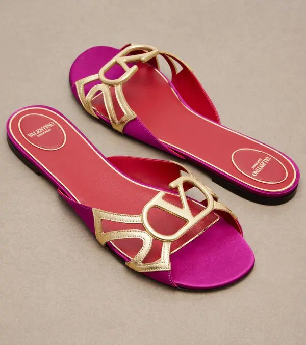 Valentino Garavani Wonderweb Satin And Leather Slides - Gold