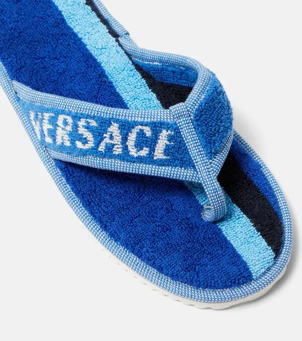 Versace Striped Cotton Terry Slippers