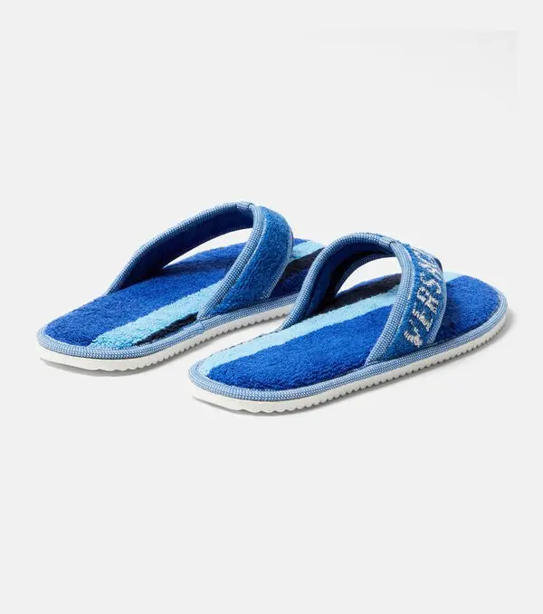 Versace Striped Cotton Terry Slippers