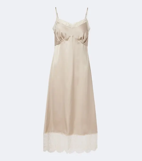 Simone Rocha Satin Slip Dress With Lace Trim - Beige